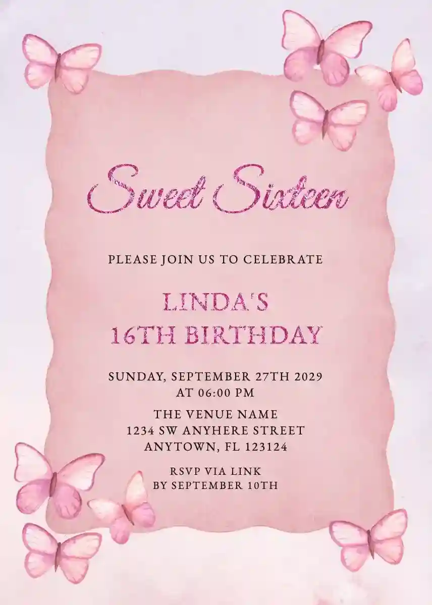 Fluttering Butterflies - Free Teens Birthday Invitation Templates ...