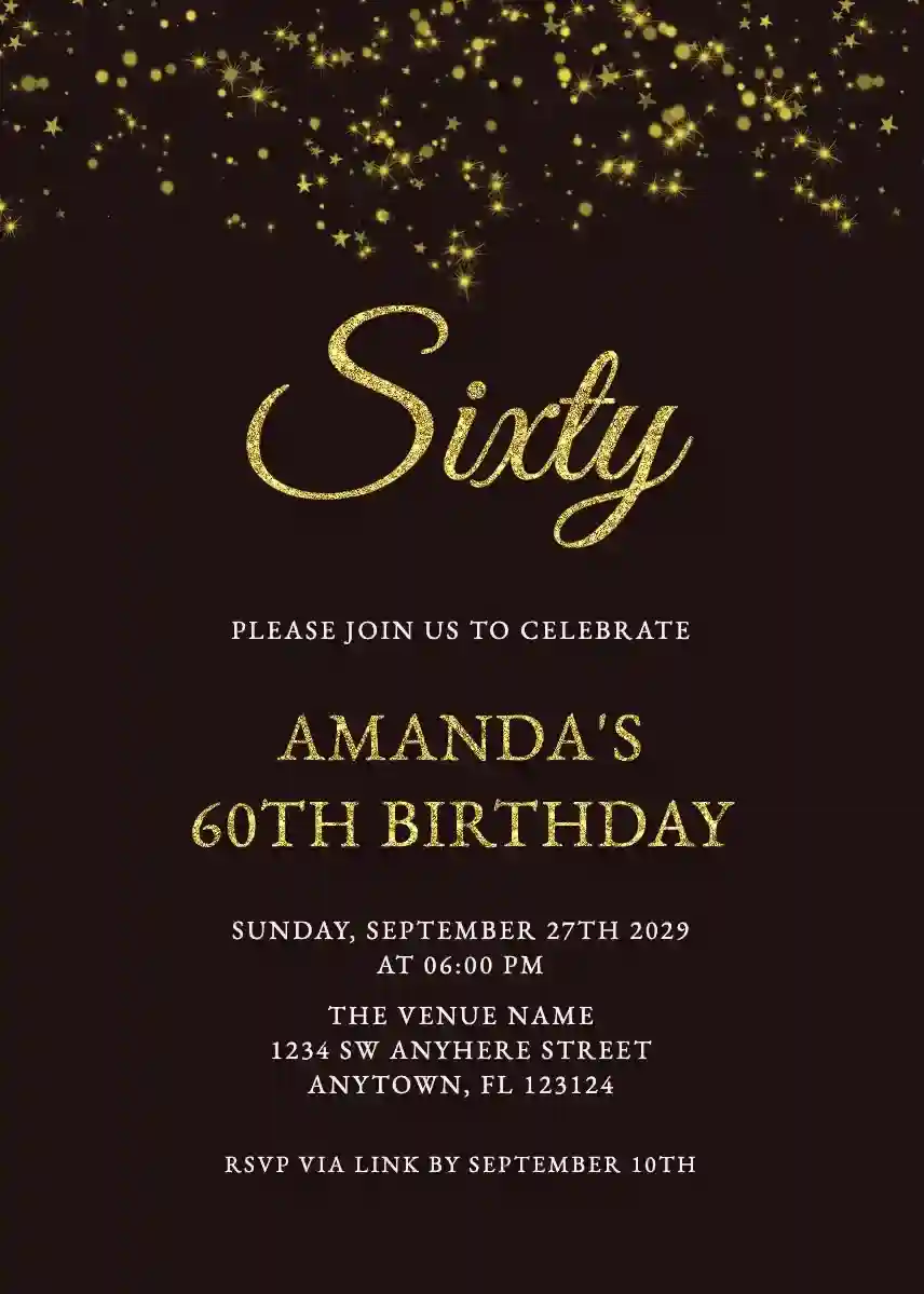 Golden Starlight Celebration - Free Adults Birthday Invitation ...